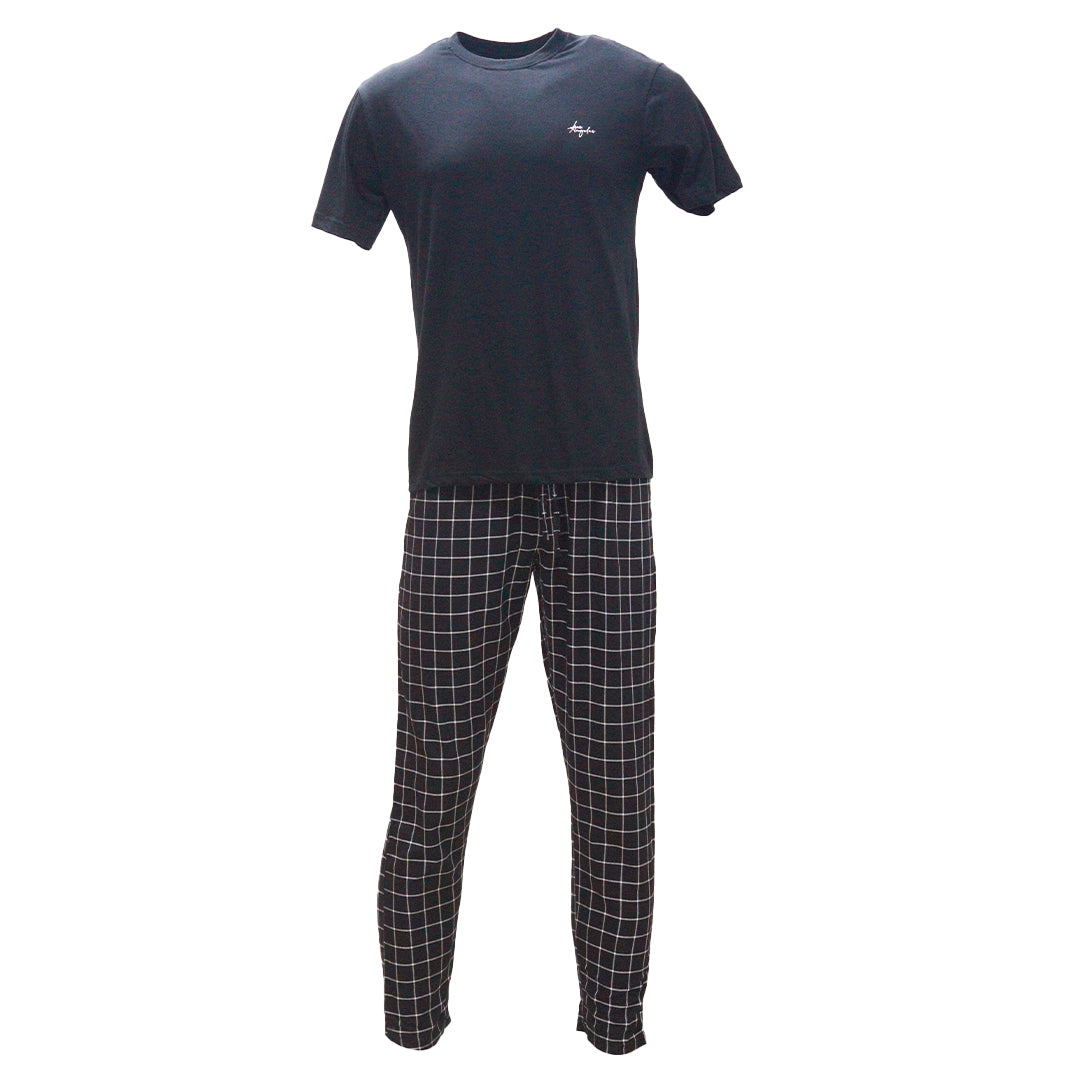 Black T Shirt And Stripes Pyjama Set Black X | Nawao.com