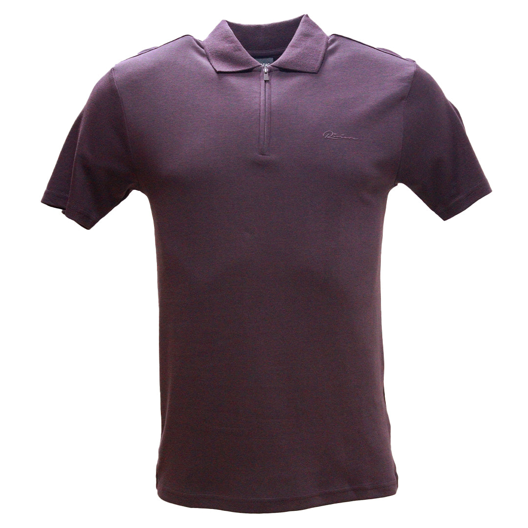 Wine Zip Placket Polo Shirt With Chest Logo Burgundy | Nawao.com